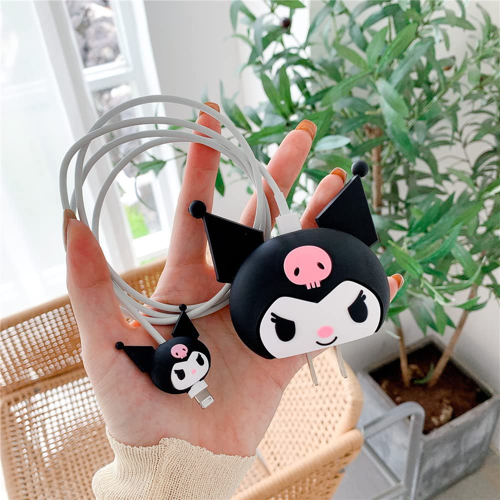 [2Pack] Protective Case for iPhone 20W USB-C Power Adapter USB Lightning Cable, Cute Cartoon Series Soft Silicone Fast Lightning Chargers Cable Protective Cover for iPhone Charger (Melody/Black Hood)
