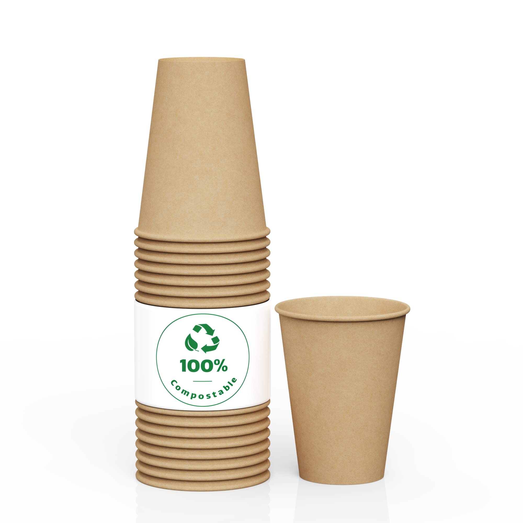 [25 Count] 12 oz. Eco-Friendly Biodegradable & Compostable Paper Coffee Hot Cups - PLA-Lined