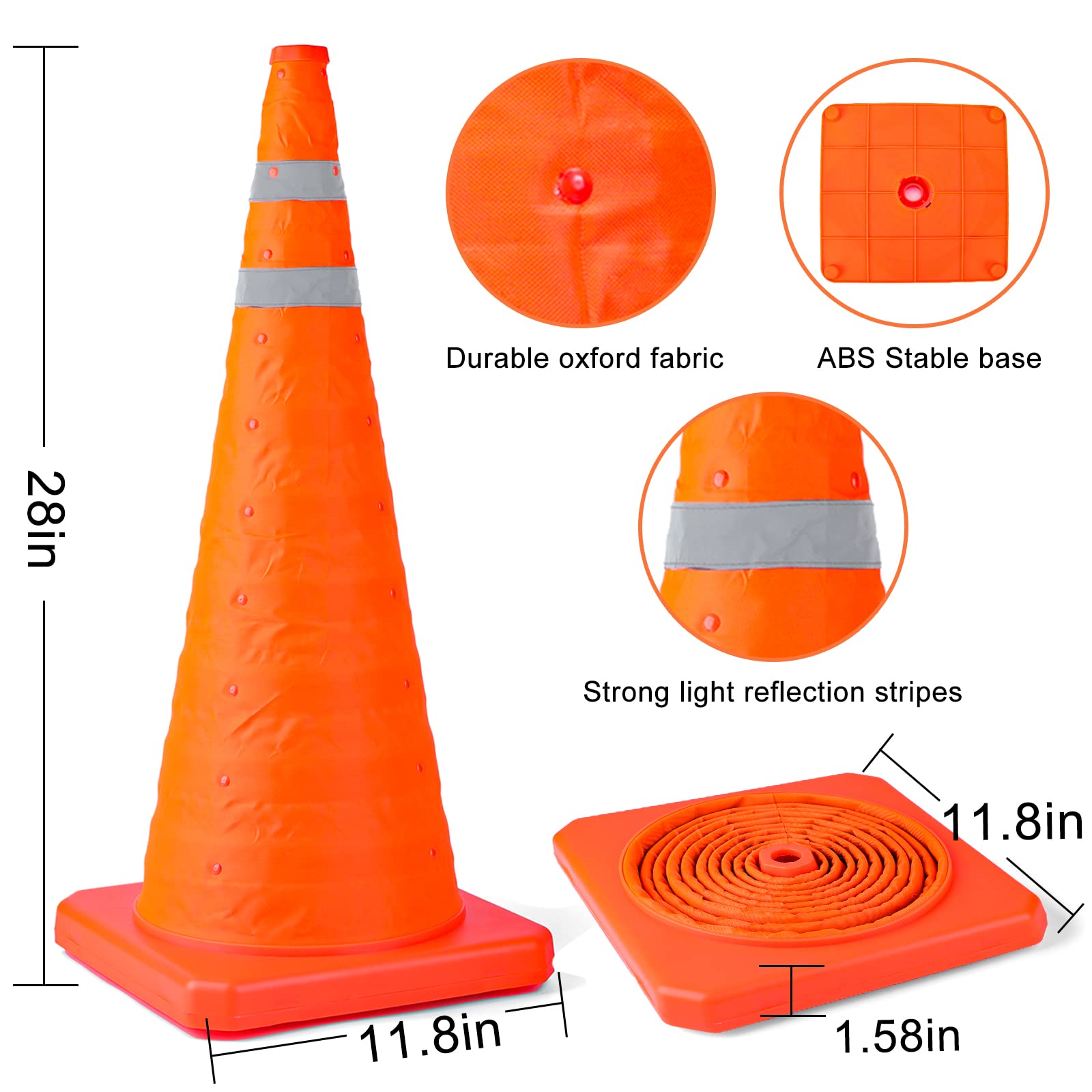 [2 Pack]28 Inch Collapsible Traffic Safety Cones - Parking Cones with Reflective Collars,Orange Safety Cones for Parking lot，Driveway, Driving Training etc.