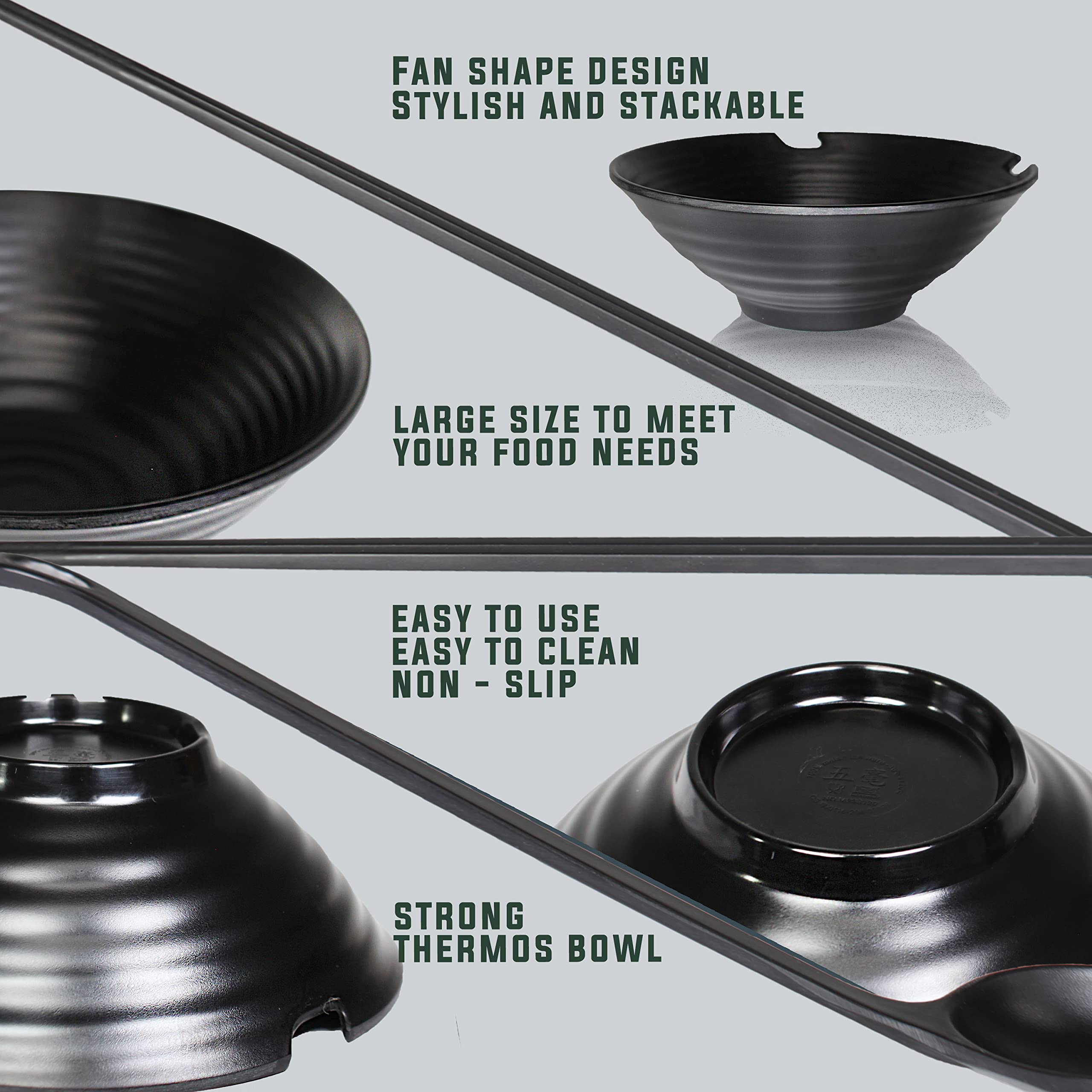 [2 Sets] Ramen Bowls, 37oz Large Plastic Noodle Bowl Set, Dishes with Chopsticks and Spoons