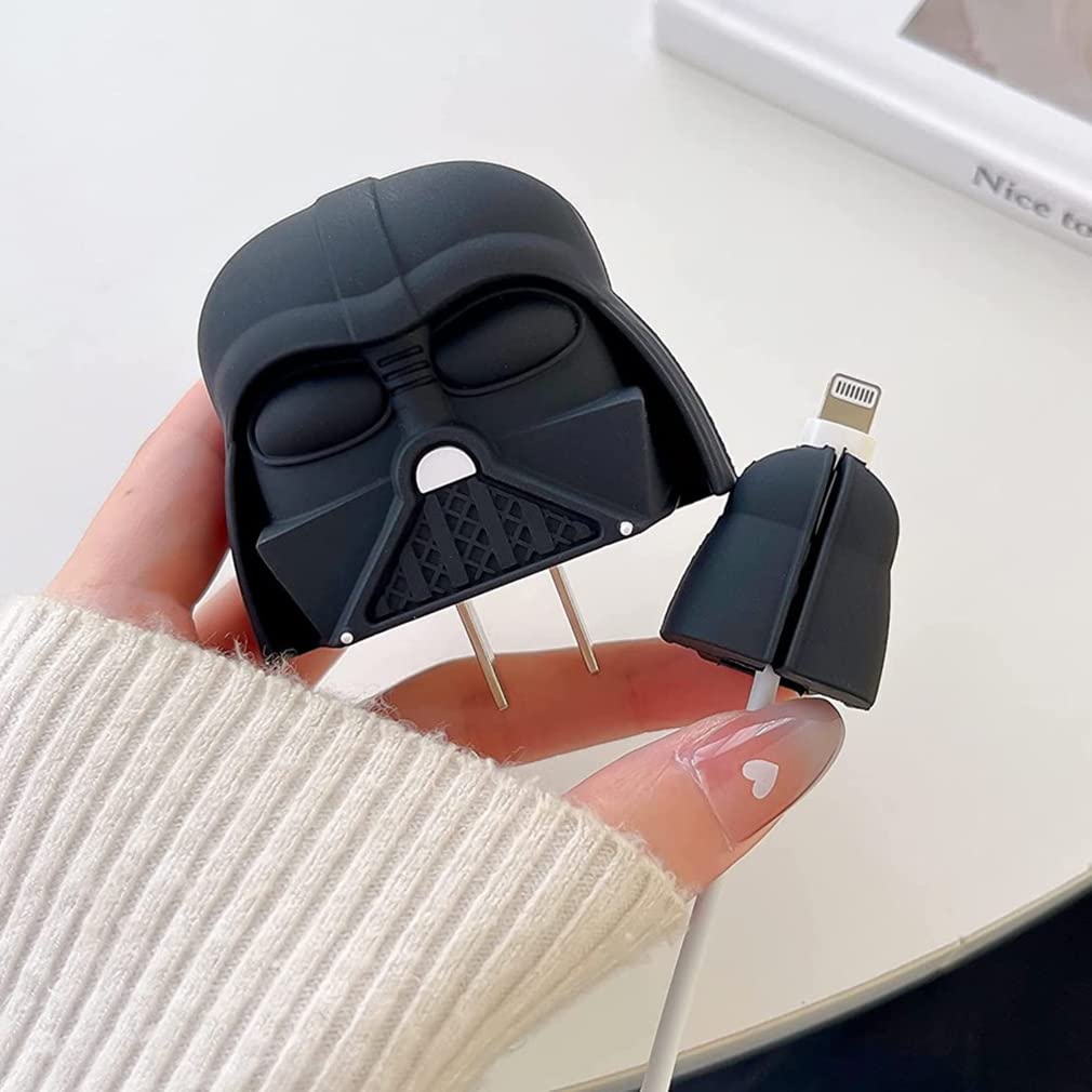 [2Pack] Protective Case for iPhone 20W USB-C Power Adapter USB Lightning Cable, Cute Cartoon Series Soft Silicone Fast Lightning Chargers Cable Protective Cover for iPhone Charger (Black Knight/White)
