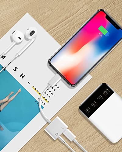 [Apple MFi Certified] Headphone Adapter for iPhone，2 in 1 Lightning to 3.5mm Aux Audio Dongle Headphone Accessories Compatible with iPhone 14/13/XR/X 8 7/iPad Audio Earphone Adapter for All iOS System