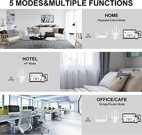 [2022 Upgraded] WiFi Extender - Wireless Signal Range Booster up to 8500 sqft for Home, Internet Repeater & Signal Amplifier with Ethernet Port - 1 Button Setup, 5 Modes，Connect Up to 35 Devices