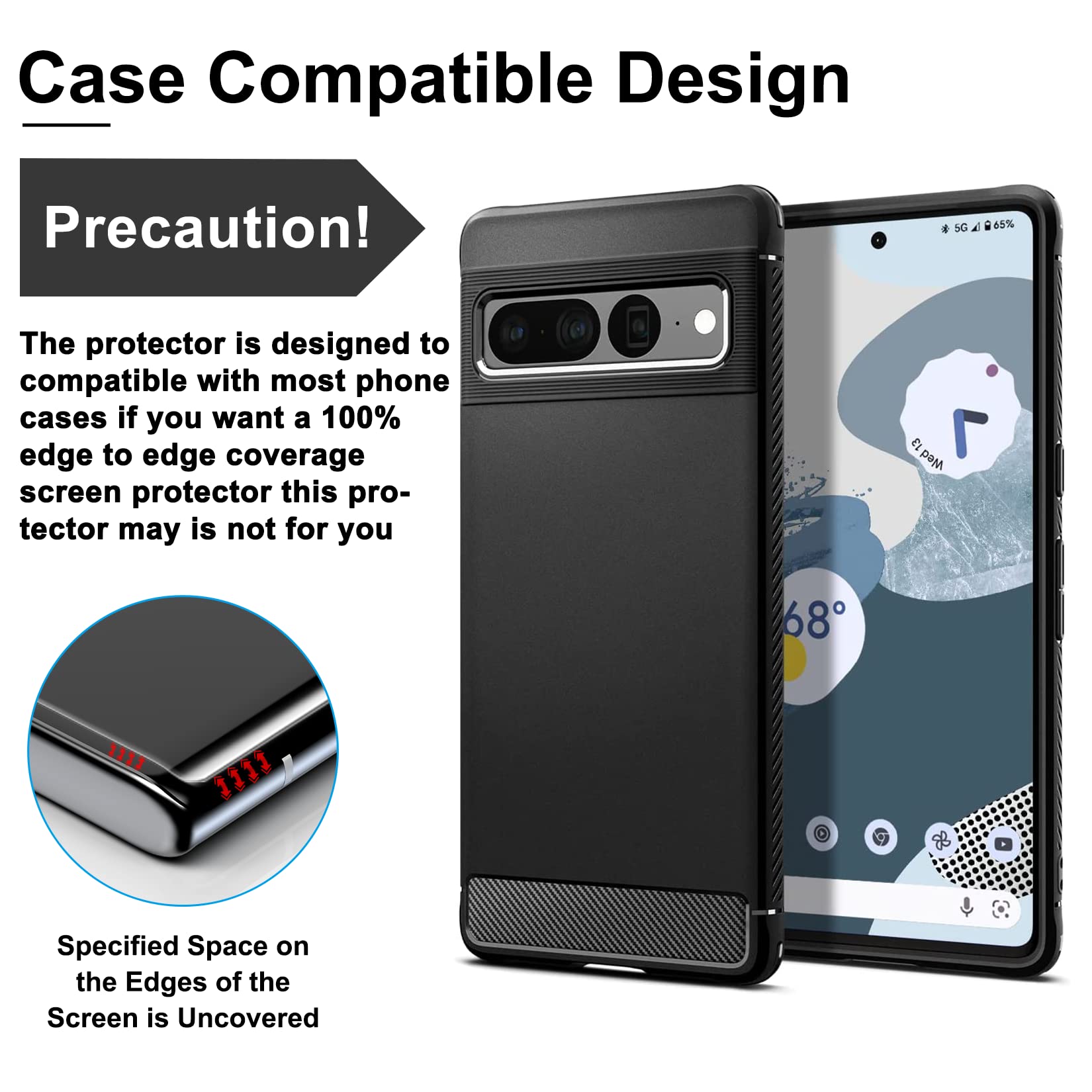 [3+2 Pack] for Google Pixel 7 Pro Screen Protector [Support Fingerprint Unlocking] 3x 3D Curved Tempered Glass and 2x Camera Lens Protector for Pixel 7 Pro 5G (2022)