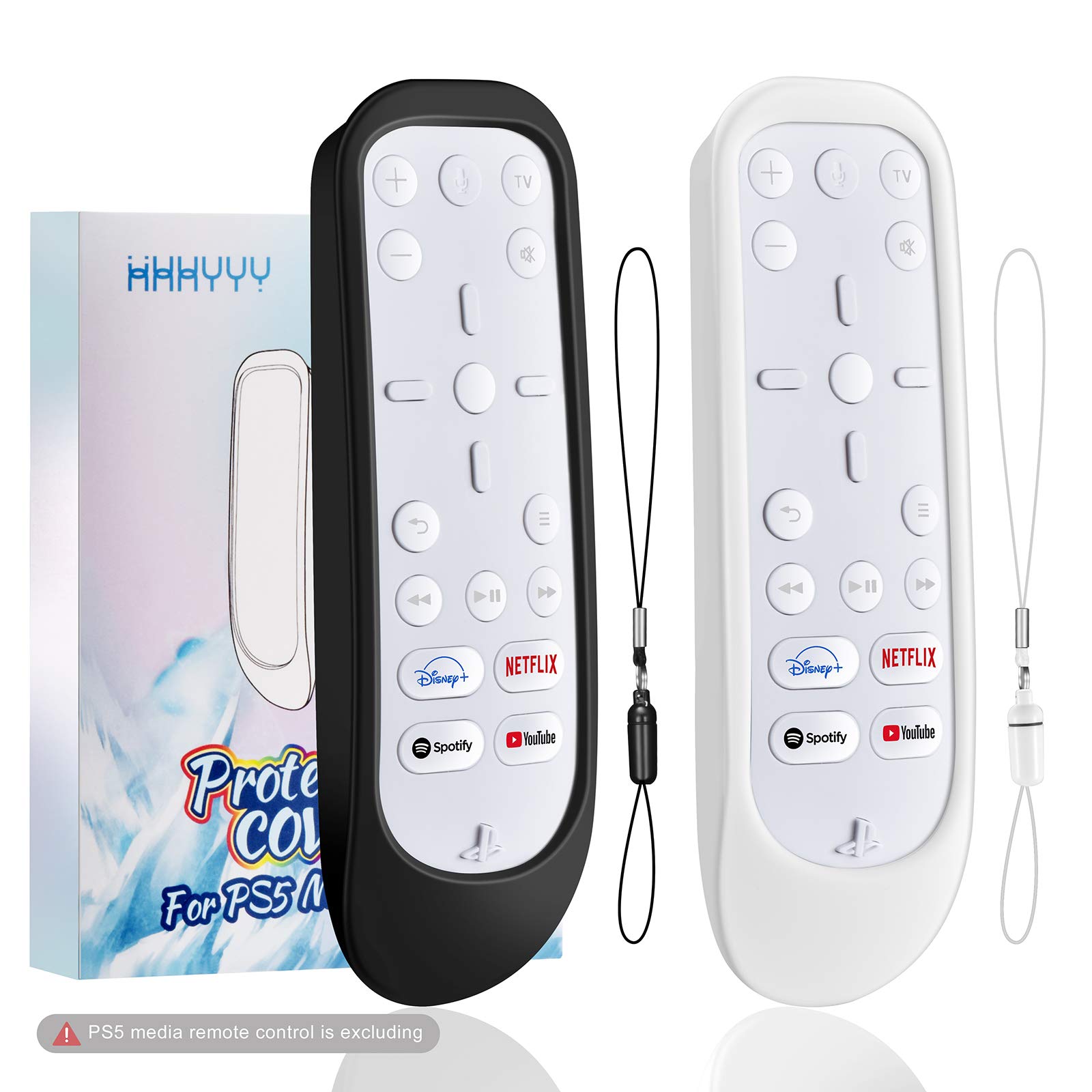 [2 Pack] Silicone Cover for PS5 Remote Control, Protective Skin for Sony PS5 Media Remote, with Hand Strap, Shockproof, Anti-Slip, Skin-Friendly - Black/White