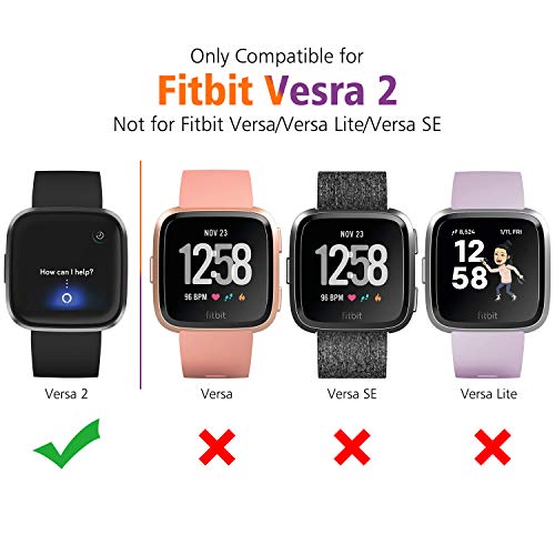 [3 Pack] Tobfit for Fitbit Versa 2 Screen Protector with HD Tempered Glass Protective Case, Hard PC Case Bumper Cover Full Coverage for Fitbit Versa 2 Smartwatch, Black/Black/Black