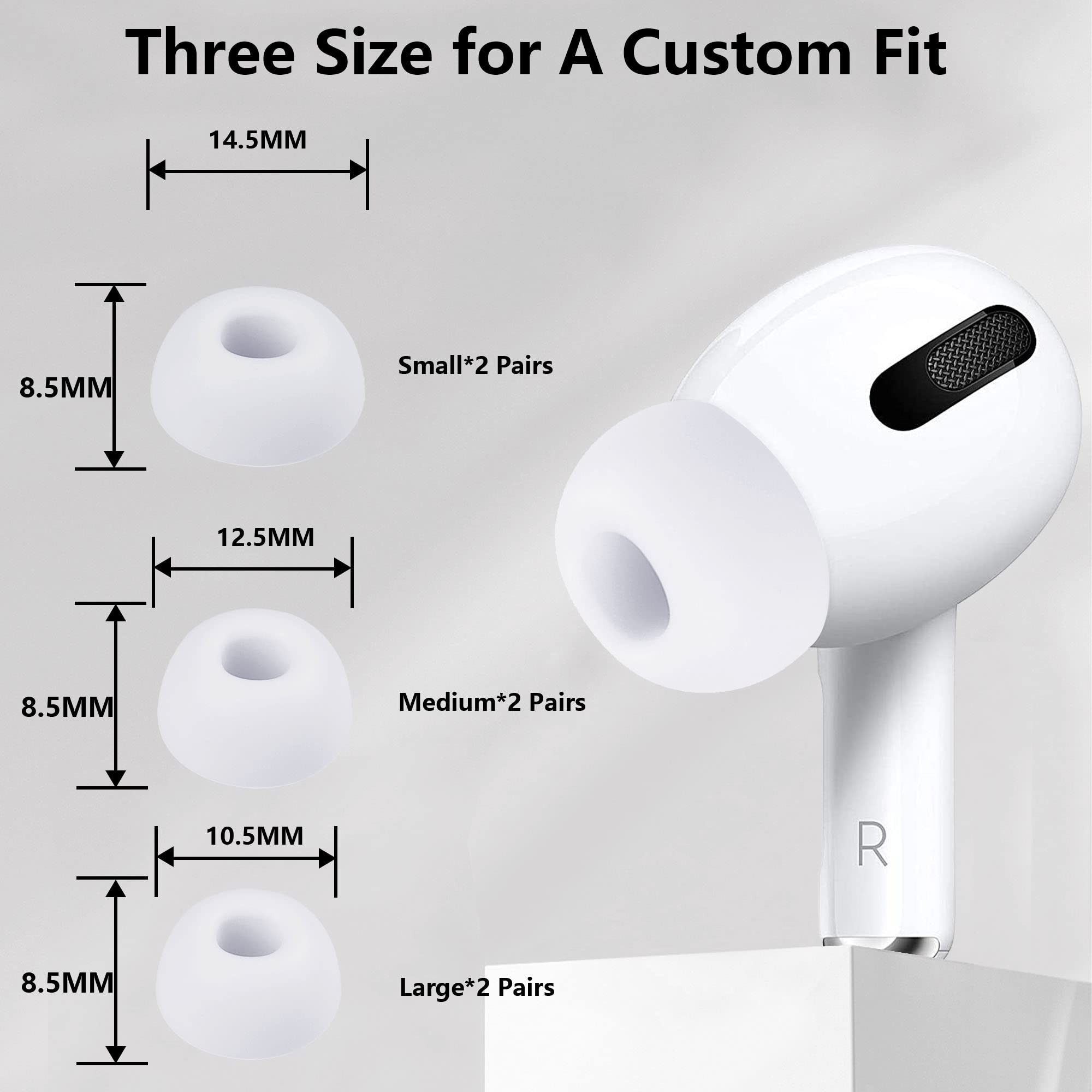 [3 Pairs] Gimane Replacement Ear Tips for AirPods Pro/AirPods Pro 2, Silicone Ear Bud Tips with [Portable Storage Box] [Noise Reduction Hole] Fit in The Charging Case, (White, S/M/L)
