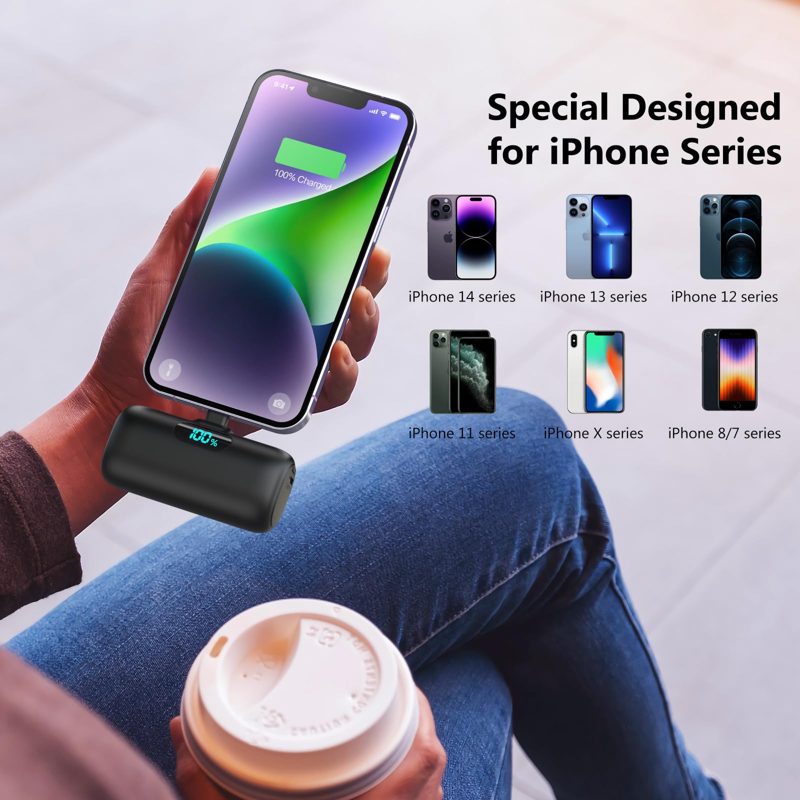 [2 Pack]Mini Portable Charger 5000mAh,Ultra-Compact 15W PD Fast Charging Power Bank,LCD Display Cute Battery Pack Backup Charger Compatible with iPhone 14/14 Pro Max/13/13 Pro/12/XR/8/7/6-Black+White