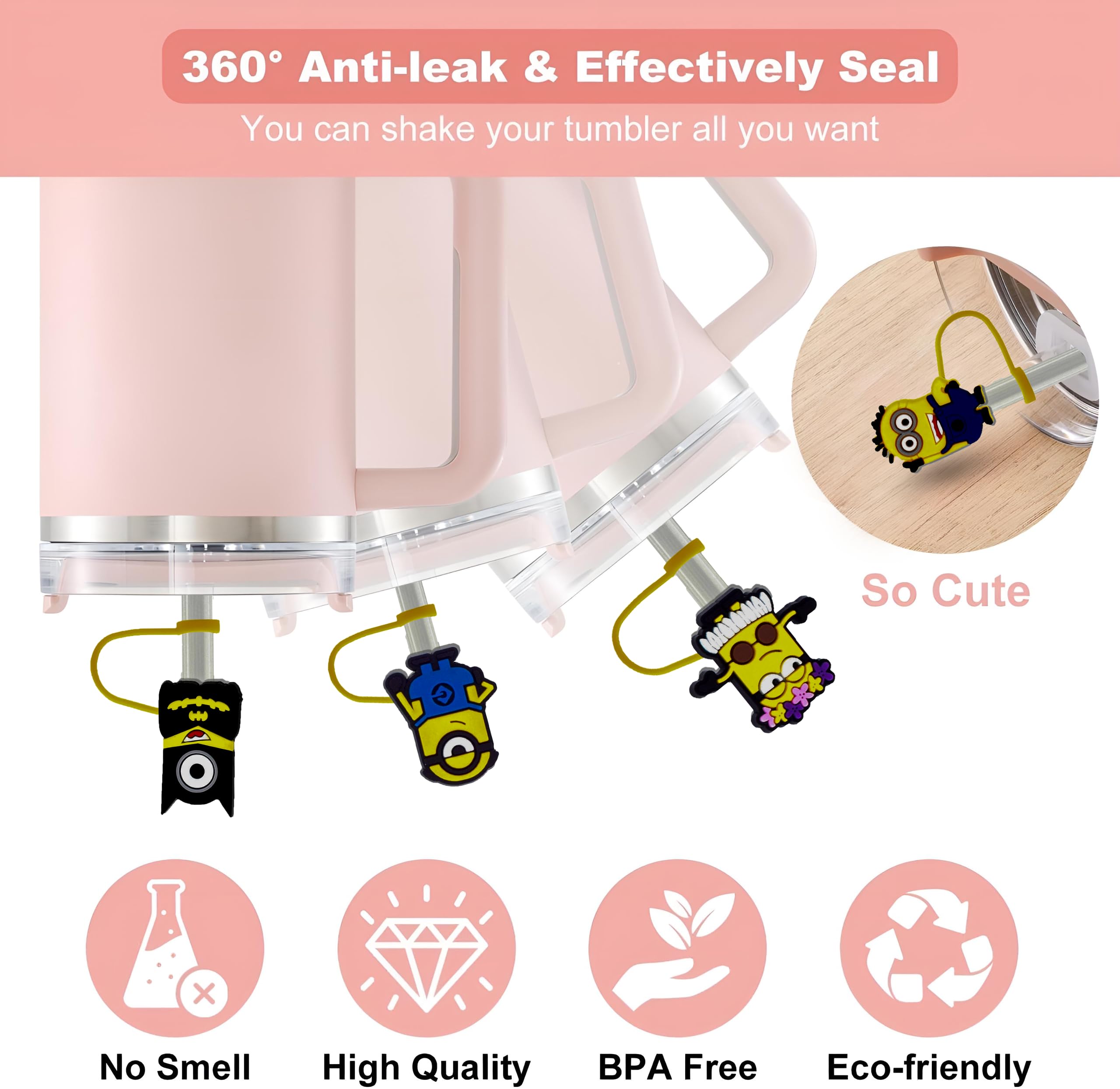 [5 Pcs] Brighten Your Stanley Cup & Stitch Water Bottle w/Cute Cartoon Straw Covers - Cute Valentine Gift, Straw Caps & Straw Topper Perfect for Coffee, Tumblers, Starbuck Cups & Reusable Straws!