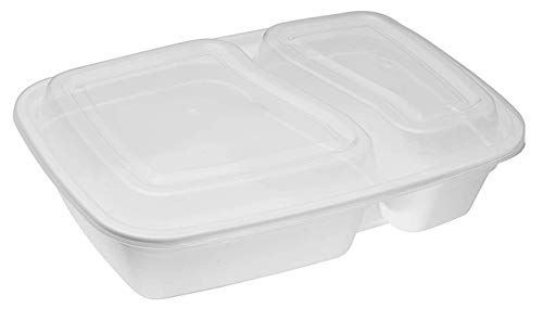 [25 Pack] Meal Prep Containers White 2 Compartment with Lids, Food Storage Bento Box, Microwavable, Disposable, Stir Fry | Lunch Boxes | BPA Free | Freezer/Dishwasher Safe (32 oz)