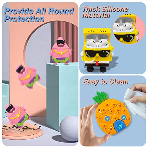 [3 Pack] Funny Airpod Case for AirPod 2/1, 3D Cartoon Character Cute Airpods 1&2 Case Kawaii AirPods 1/2 Cover for Men Boys Gift Protective Silicone Case with Keychain Accessories