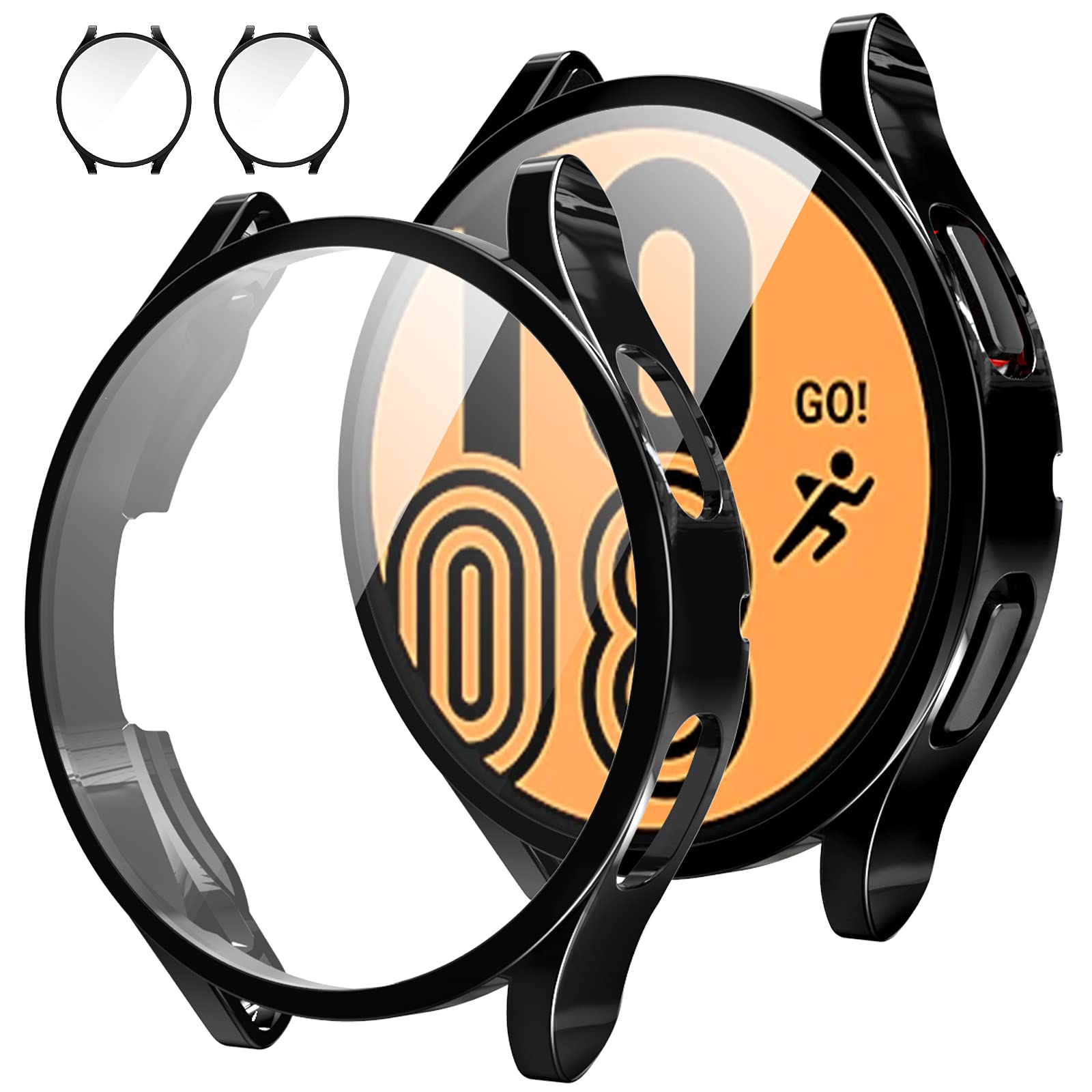 [2Pack] Tensea for Samsung Galaxy Watch 4 Screen Protector Case 44mm Accessories, Protective Face Cover Bumper Case for Women Men, Galaxy Watch4 (Galaxy Watch 4-44mm, Glossy Black)