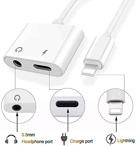 [Apple MFi Certified] 2 Pack Lightning to 3.5mm Headphone Jack Adapter 2 in 1 iPhone Headphones Adapter Charger and Aux Audio Splitter for iPhone 14/13/12/11/XS/XR/X/8/7 Charging+Music Control
