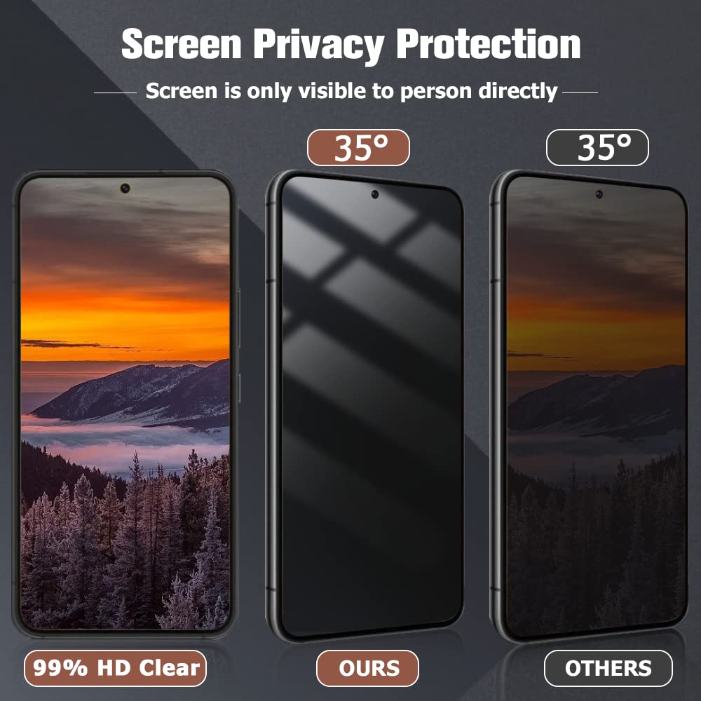 [2+2Pack] Galaxy S22 Plus Privacy Screen Protector+Camera Lens Film, Anti-Spy,9H Hardness, Full Coverage Tempered Glass Screen Protector, Support Fingerprint Unlocking For Samsung Galaxy S22 Plus
