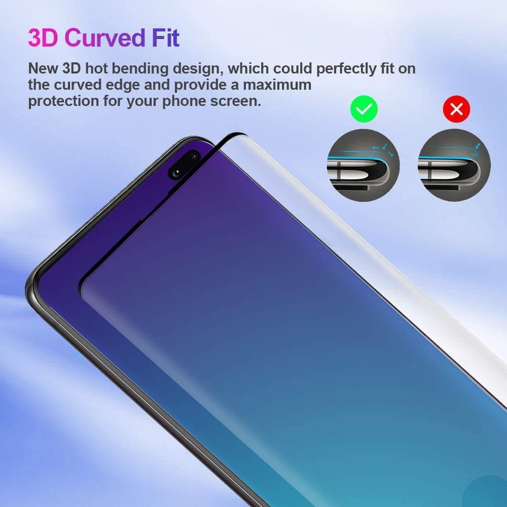 [2+2 Pack] Galaxy S10 Plus Screen Protector Include 2 Pack Tempered Glass Screen Protector + 2 Pack Tempered Glass Camera Lens Protector,9H Hardness,3D Curved,Bubble Free for Samsung Galaxy S10 Plus