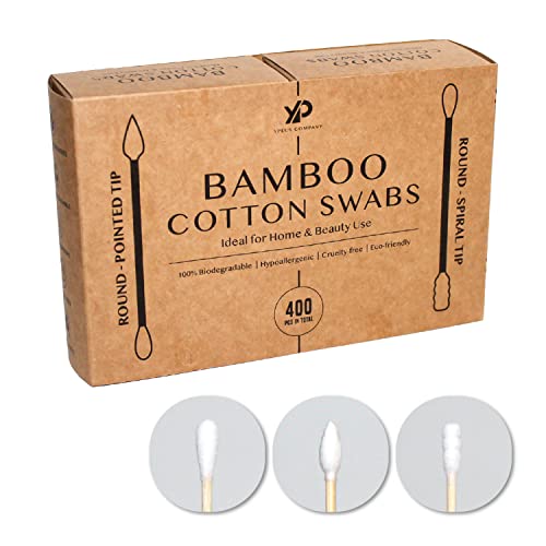 [3-in-1] 400 pcs Bamboo Cotton Swabs - 대나무 면봉, 더블 팁, 친환경 - Round & Pointed & Spiral Double tips - 100% Biodegradable Organic wooden stick, Plastic-Free, Eco-friendly by Yplus