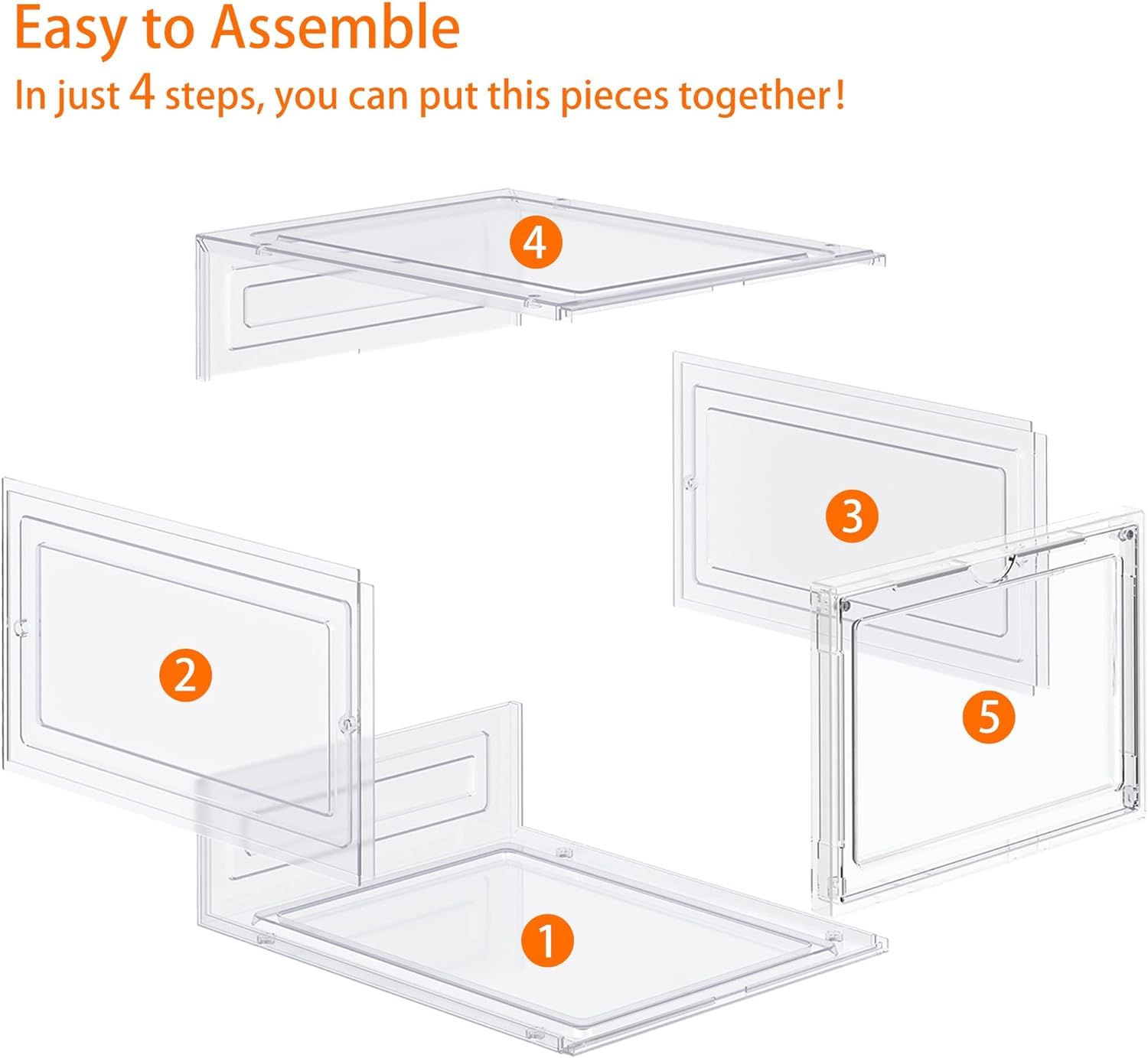 [6 Pack] Shoe Storage Box, Clear Plastic Stackable Shoe Organizer for Closet, Fit up to US Size 12 - Thicken and Sturdy with Magnetic Door - Foldable Space-Saving Shoe Rack for Sneakers