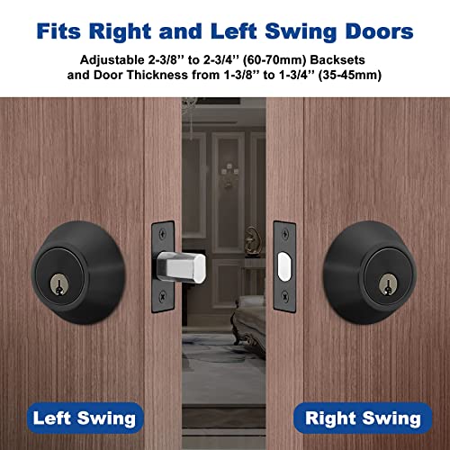 [3 Pack] BESTTEN Keyed Alike Deadbolt, Single Cylinder Door Lock with Same Key, 9 Keys Included, Matte Black Finish