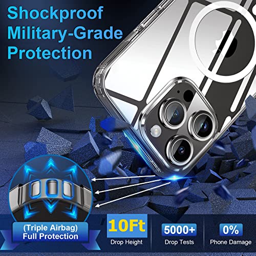 [2023 New] for iPhone 14 Pro Max Case with MagSafe, [Strong Magnet] [10FT Military Grade Protection] [Non-Yellowing] Magnetic Clear Slim Thin Cover for Apple 14 Pro Max Phone Case (Clear-Mag Safe)