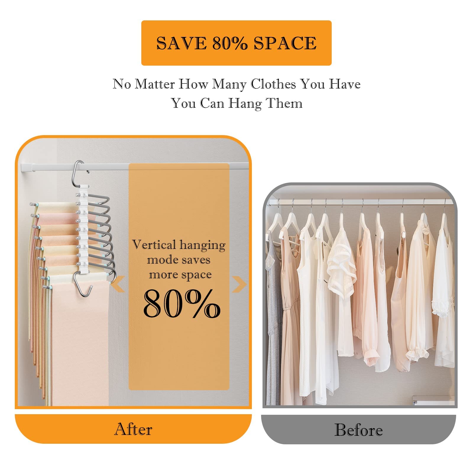[2024 Upgraded] Zensbin Space-Saving 9-Layer Pant Hanger with Non Slip Stainless Steel Rack for Jeans, Trousers and Shirts (2 Pack)