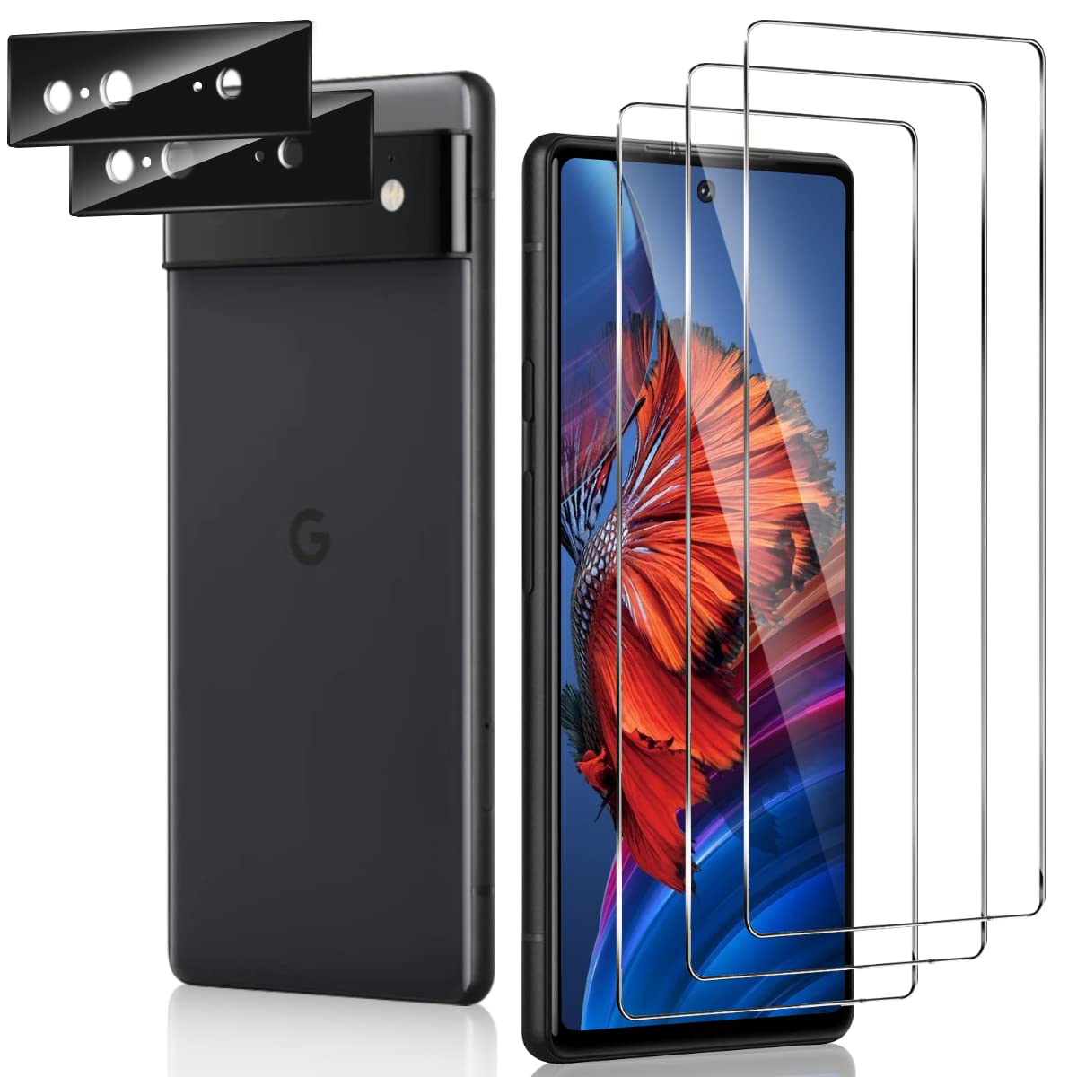 [3+2 Pack] Google Pixel 7 Glass Screen Protector and Camera Protector, HD Clear 9H Tempered Glass Scratch Resistant, Fingerprint Unlock,Full Coverage Easy To Install Bubble-Free For Google Pixel 7 (6.3 Inch)