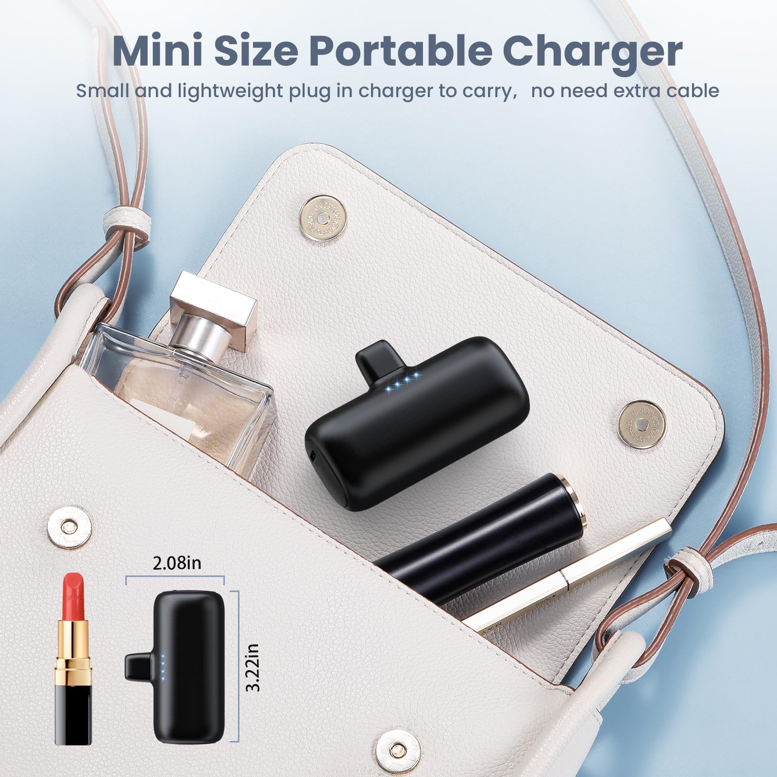 [2 Pack]Mini Portable Charger USB-C Power Bank, 5200mAh Portable Phone Charger,Compact Plug in Battery Pack Compatible with iPhone 15/15 Plus/15 Pro/15 Pro Max Samsung S23 iPad Pro Android Phones etc