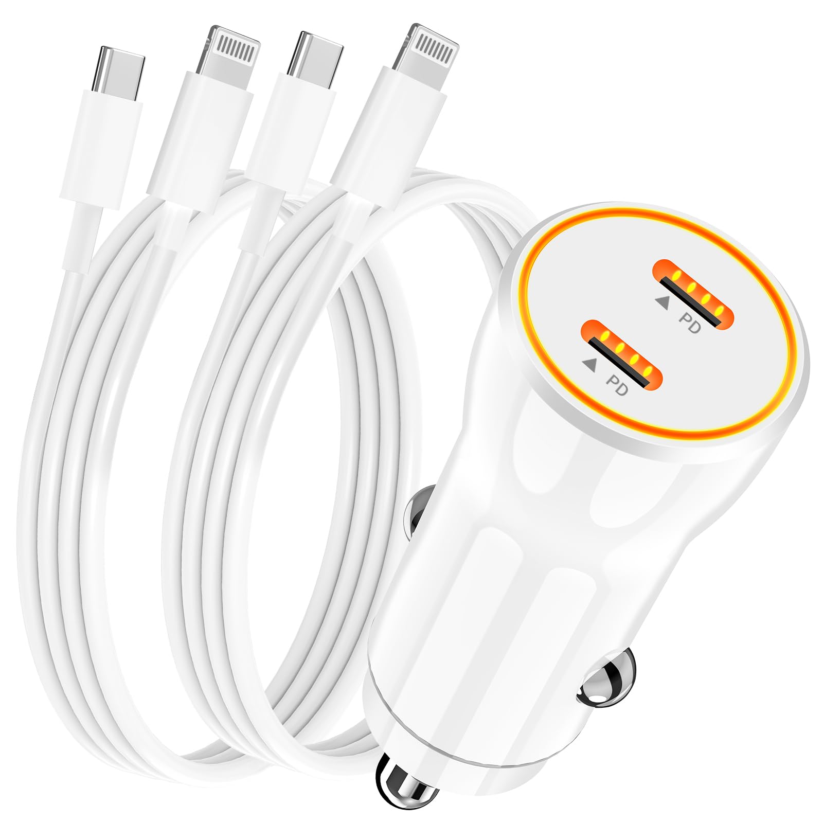 [Apple MFi Certified] iPhone Charger Fast Car Charging, MIRAREED 72W Dual USB-C Power PD Rapid Car Charger Adapter + 2Pack Type-C to Lightning Cable Quick Charge for iPhone 14/13/12/11/XS/XR/X/SE/iPad