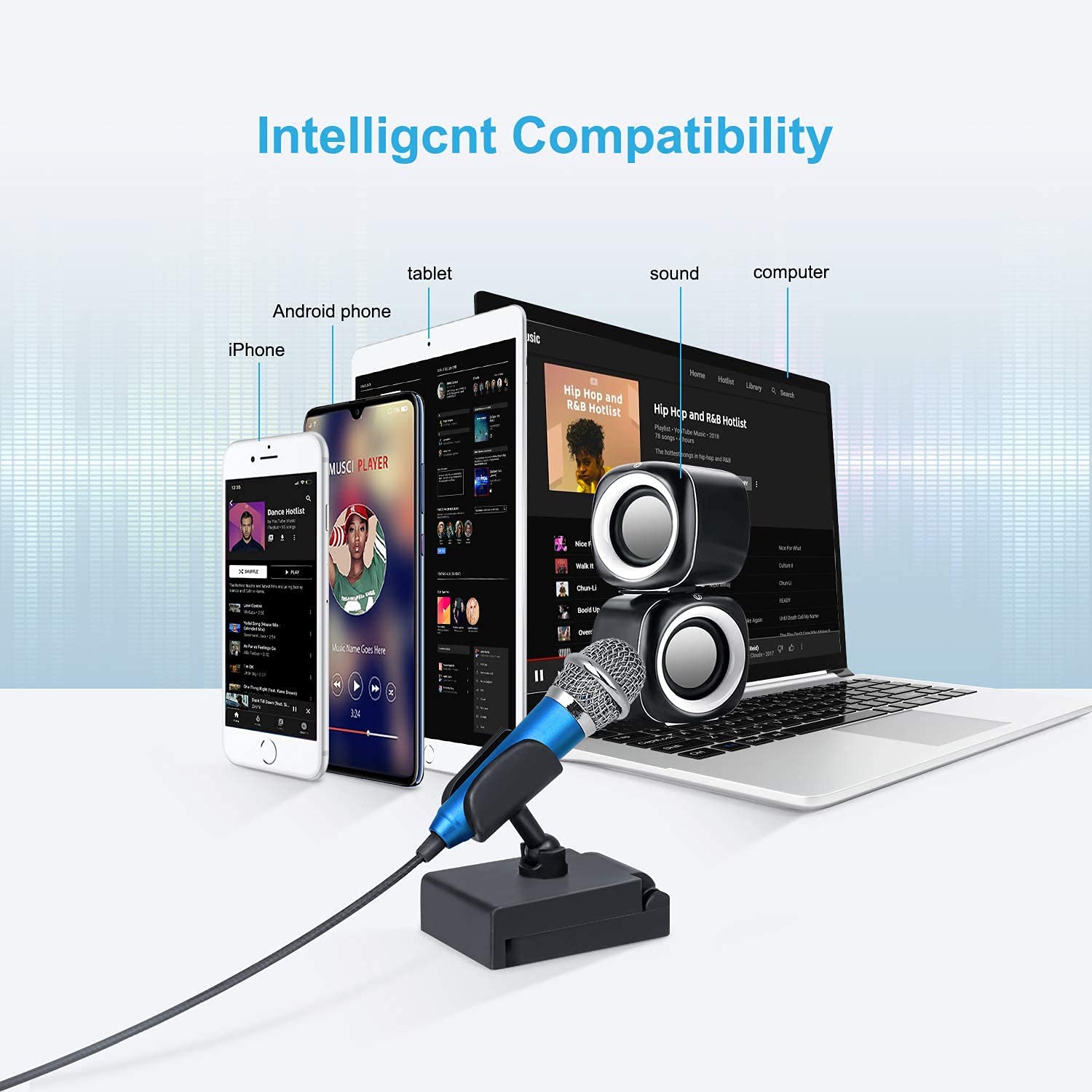 [2PCS] Mini Microphone,Tiny Microphone,Mini Karaoke Microphone for Mobile Phone Laptop Notebook Apple iPhone Sumsung Android with Holder Clip (Silver/Blue)