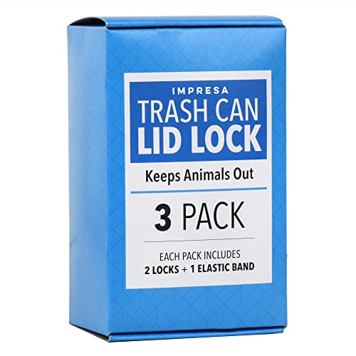 [3 Pack] Trash Can Locks for Animals - Trash Can Lid Lock for Wildlife & Raccoon Proof Garbage Cans - Keeps Outdoor Bins Secure - Fits Circular & Hinged Lids - 6 Trash Can Clips & 6 Heavy Duty Bands
