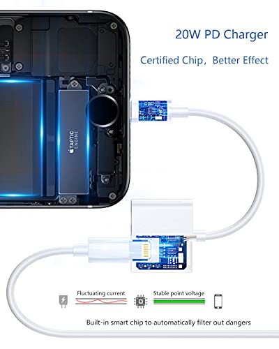 [Apple MFi Certified] Headphone Adapter for iPhone，2 in 1 Lightning to 3.5mm Aux Audio Dongle Headphone Accessories Compatible with iPhone 14/13/XR/X 8 7/iPad Audio Earphone Adapter for All iOS System