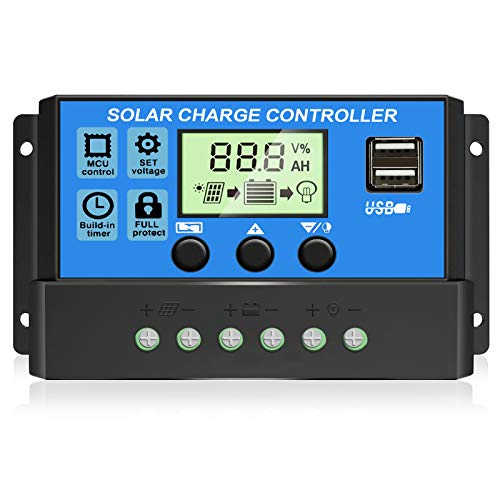 [2022 Upgraded] 2Pcs 30A Solar Charge Controller, 12V/ 24V Solar Panel Regulator with Adjustable LCD Display Dual USB Port Timer Setting PWM Auto Parameter