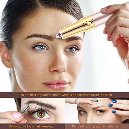 [2021 NEW] Eyebrow Remover by CELESTIOR and Stylish Design Electric Eyebrow Razor and Cleaning Kit with Light and USB Charger for Painless Brow Trimming (Ruby/Gold)