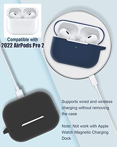[3 in 1]2022 AirPods Pro 2 Case with Cleaner Kit&Replacement Ear Tips,Air Pods Pro 2nd Generation Silicone Protective Cover,Cleaning Pen for Air Pods Pro Eartips with Noise Reduction Hole(S/M/L),Black