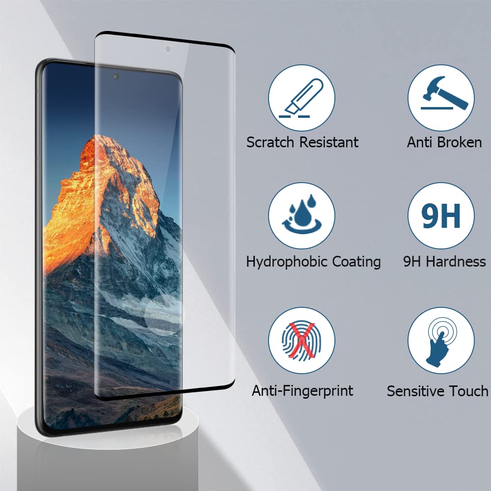 [2+2 Pack] For Samsung Galaxy S21 Ultra Screen Protector, 9H Tempered Glass, Ultrasonic Fingerprint Support, 3D Curved, Easy Install, Scratch Resistant for Galaxy S21 Ultra 5G Glass Screen Protector