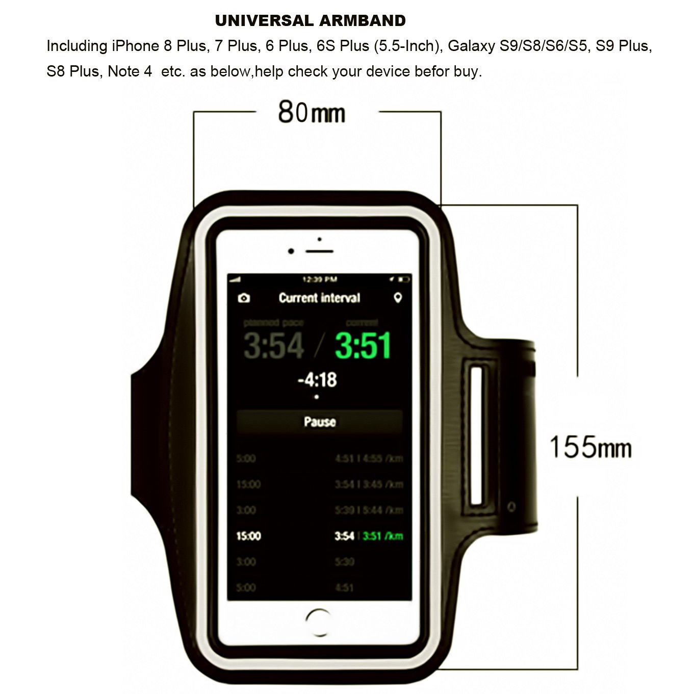 [2pack] Universal Sport Running Exercise Gym Sport Armband, iEugen Case for iPhone 11 PRO MAX X XR X XS MAX 8Plus/iPhone 7 Plus/6 Plus/6s Plus,with Key Holder & Card Slot,Water Resistant-Black+Silver