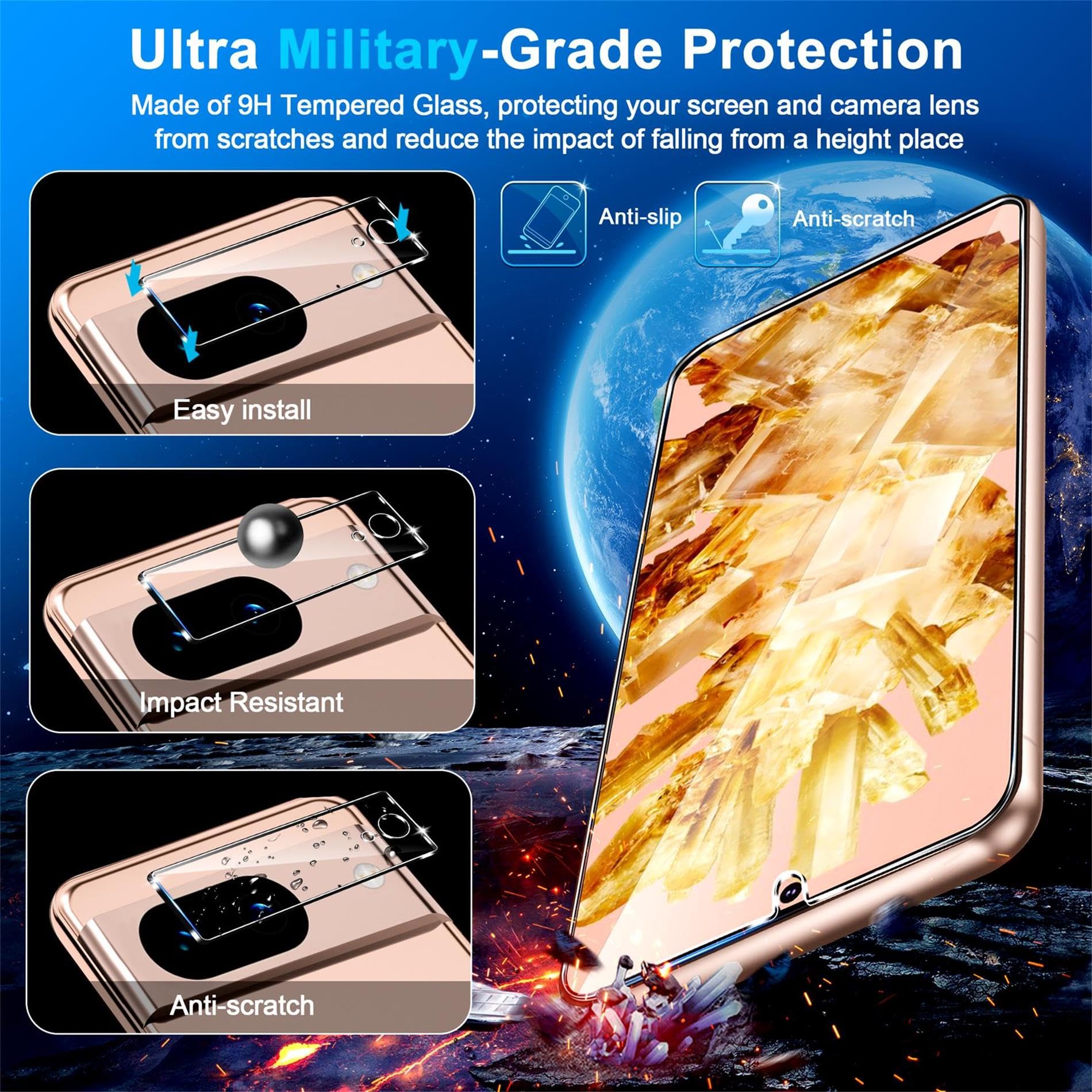 [3+3 Pack] for Google Pixel 8 Screen Protector, 9H Tempered Glass, Ultrasonic Fingerprint Unlock, Case Friendly HD Clear for Google Pixel 8 Tempered Glass Screen Protector 5G