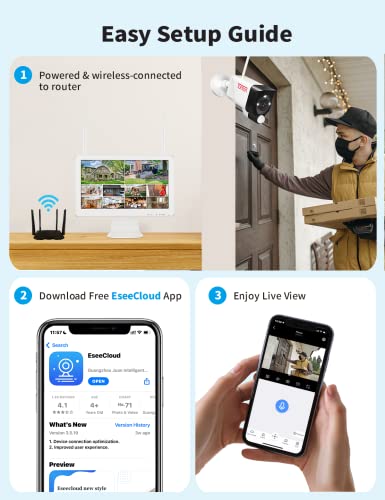 [2K&2 Way Audio&Dual WiFi] Tonton Wireless All-in-One Ultra HD Security Camera System with 16 Inch 5MP Monitor,10CH NVR with 1TB HDD,4PCS 3MP Outdoor Bullet IP Floodlight Cameras with PIR,Plug & Play