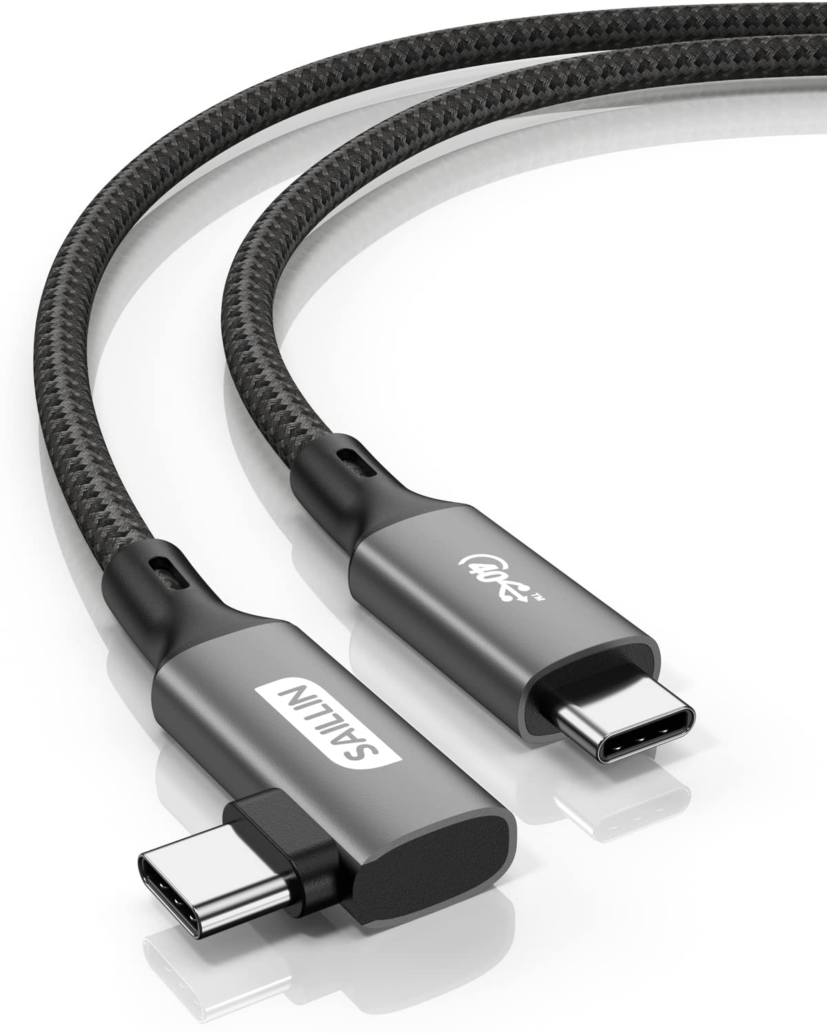 [6ft] Right Angle USB4 Compatible with Thunderbolt 4 Cable, SAILLIN 90 Degree USB4 Cable 40Gbps with 100W Charging, 5K@60Hz or Dual 4K Video for Thunderbolt 3/MacBook Pro/Apple Studio Display/eGPU