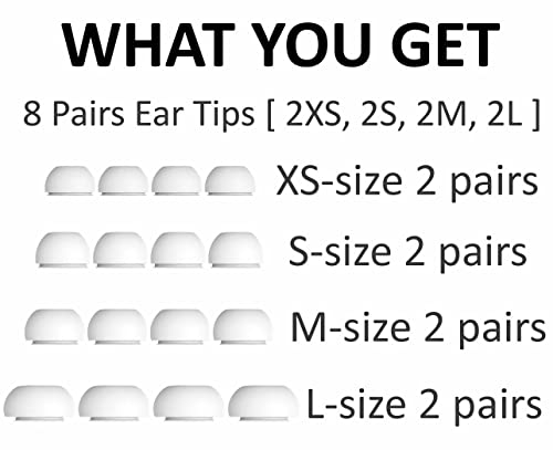 [8 Pairs] Compatible with AirPods Pro 2 Ear Tips, Silicone Replacement XS/S/M/L 4 Size Fit in Charging Case Earbuds Eartips with Storage Box Compatible with AirPods Pro ( XS/S/M/L White )
