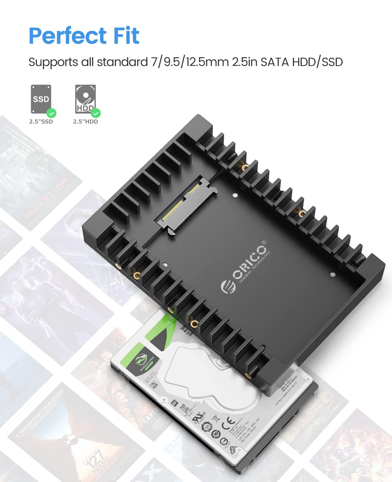 [5Packs] ORICO 2.5 SSD SATA to 3.5 Hard Drive Adapter Internal Drive Bay Converter Mounting Bracket Caddy Tray for 7 / 9.5 / 12.5mm 2.5 inch HDD / SSD with SATA III Interface(1125SS-5)