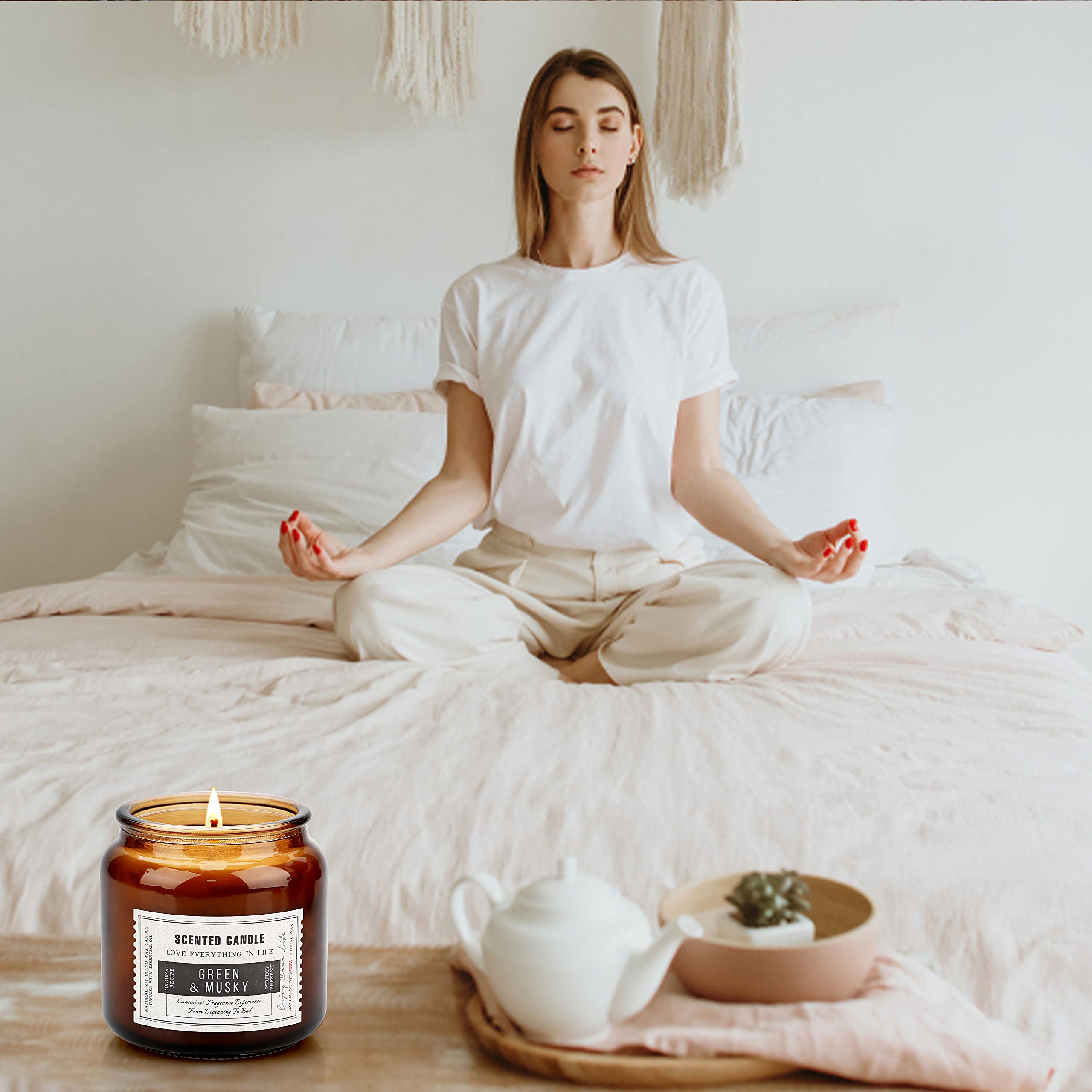 [300H, 46.5oz] Candles for Home Scented, 3 Pack Large Soy Scented Candles, Aromatherapy Candles Set, Glass Amber Jar Candles, Candles for Men and Women