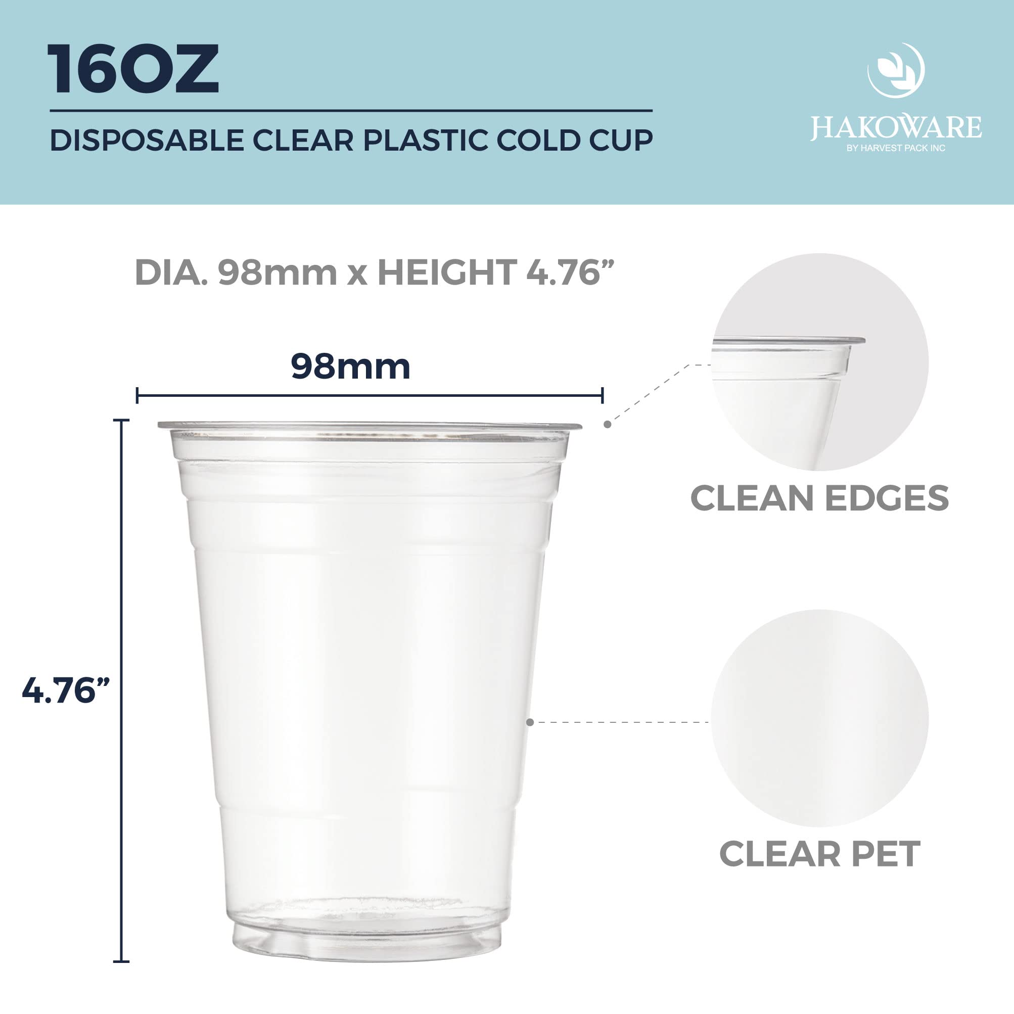 [200 COUNT]HAKOWARE by Harvest Pack 16 oz Ultra Clear Plastic Cold Cups, Disposable Wedding Party Drinking Cups Tumblers, Iced Coffee Beer Juice Cold Beverage