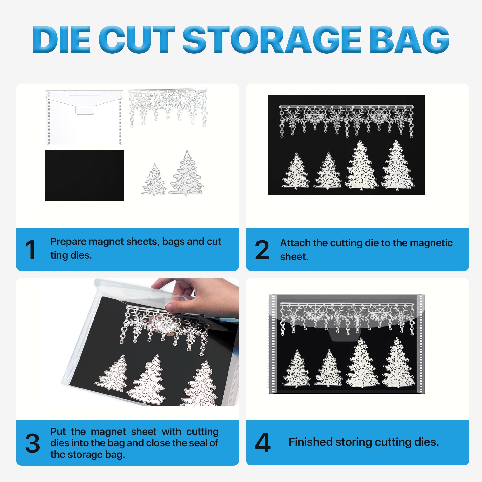 [30PCS]15pcs 0.6mm Strong Rubber Magnetic Sheets and 15pcs Stamp Die Storage Bag，Die Storage Set for Storage Die Cutting,DIY Scrapbooking(Blue）