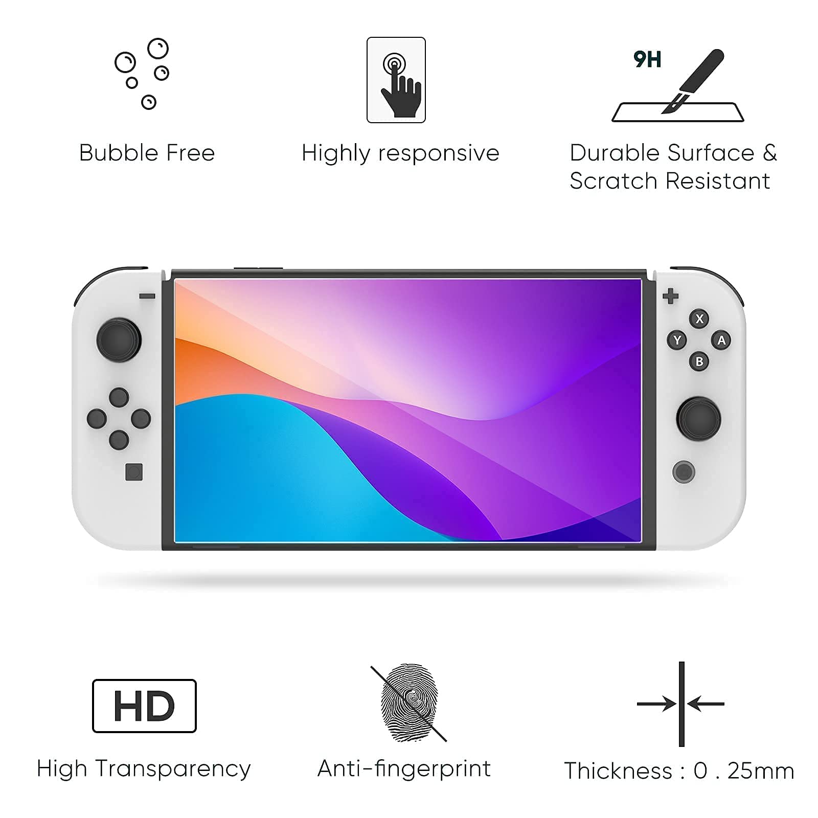 [3in1]Protective Case Compatible with Nintendo Switch OLED Model, Dockable Case Hard PC Clear Cover for Console and Joycon, with Temper Glass Screen Protector& 8 Thumb Stick Caps for Switch OLED Model