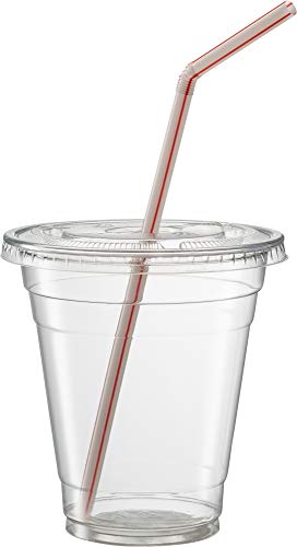 [250 Pack] Striped Flexible Plastic Drinking Straws Disposable Straw 8'' inches Tall Assorted Colors