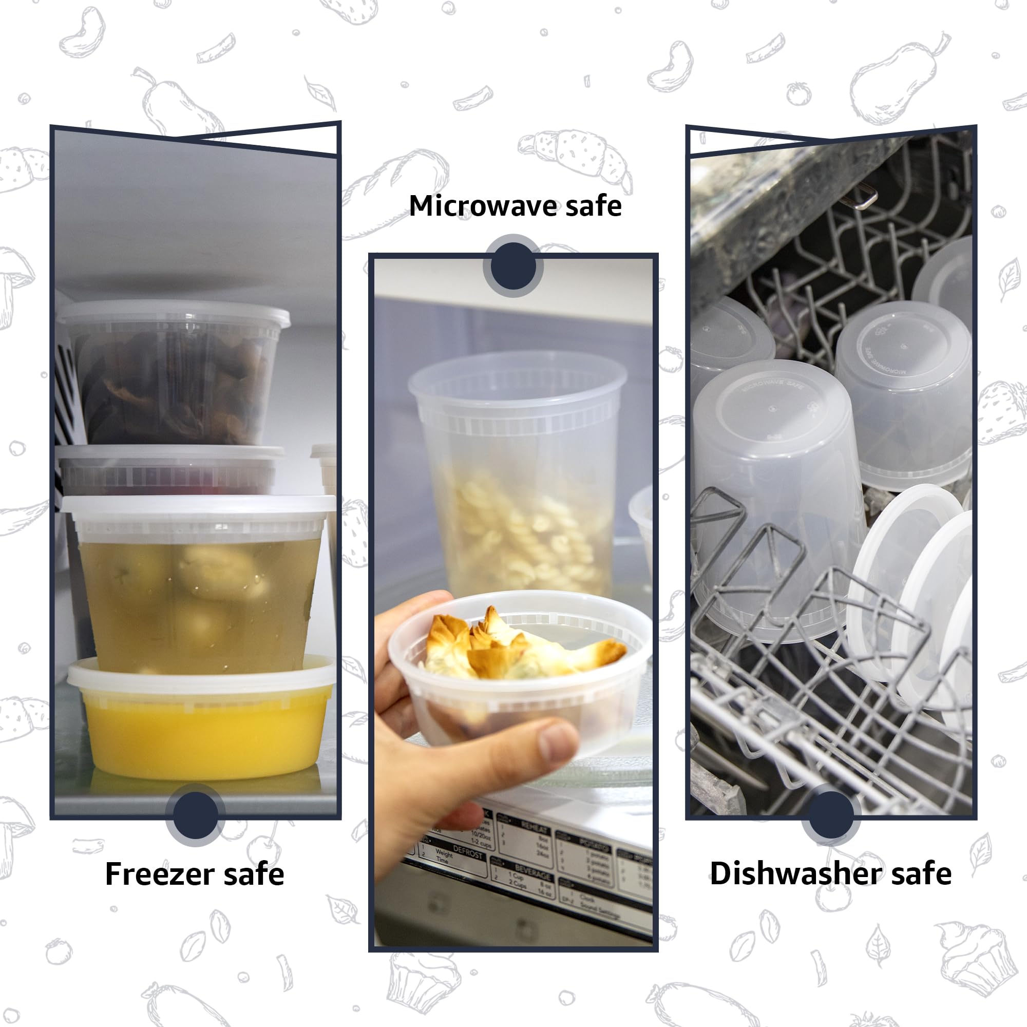[24 Pack - 32 oz] Plastic Soup Cups Deli Food Storage Containers with Tight Lids Portion Control Non-Spill Stackable Microwaveable Freezer Dishwasher Safe