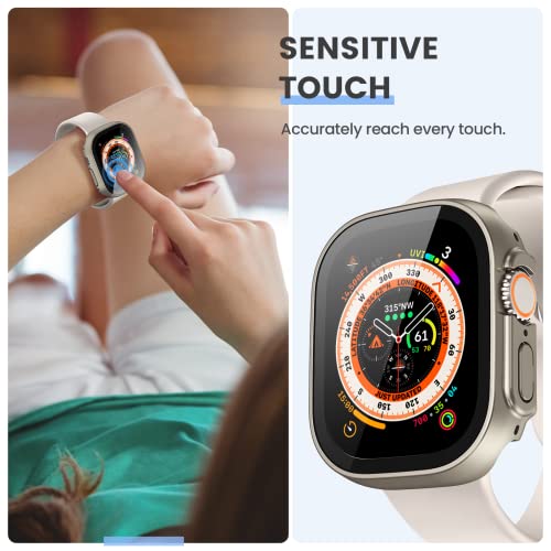 [3PACK] Tensea for Apple Watch Ultra 2/Ultra Screen Protector Case 49mm, iWatch Protective Face Cover, Hard PC Bumper Built-in Tempered Glass Film, Ultra-Thin Guard Women Men, 49 mm