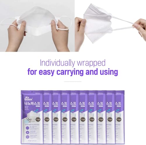 [30 Pack] Air-Queen Nano-Mask | White | Nanofiber Filter | Ultra Thin | 3-Layer Face Mask for Adults | Individually Packed (30 Pack, White)