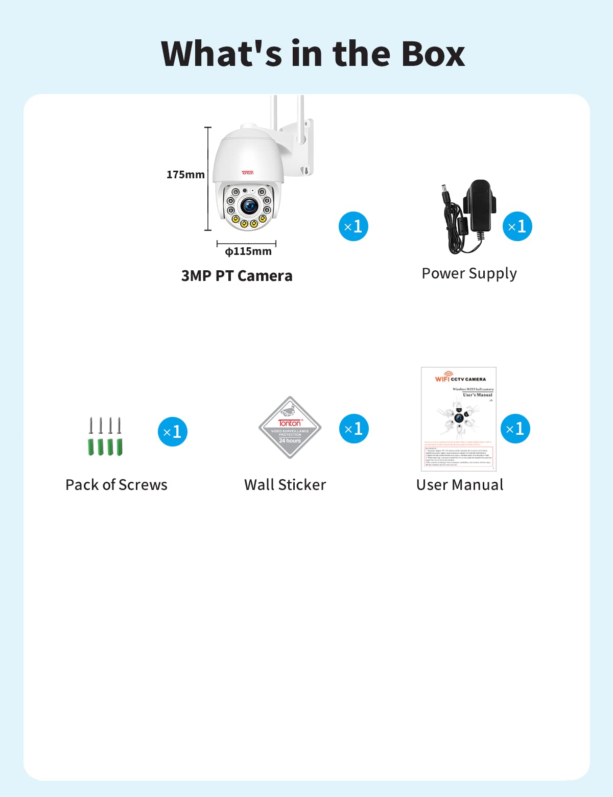 [2K,Auto-Track Camera] Tonton 3MP Wireless Pan and Tilt Outdoor WiFi Security Camera,2 Way Audio,Floodlight,Color Night Vision,Standalone Working,Also Works with All of Tonton Wireless NVRs