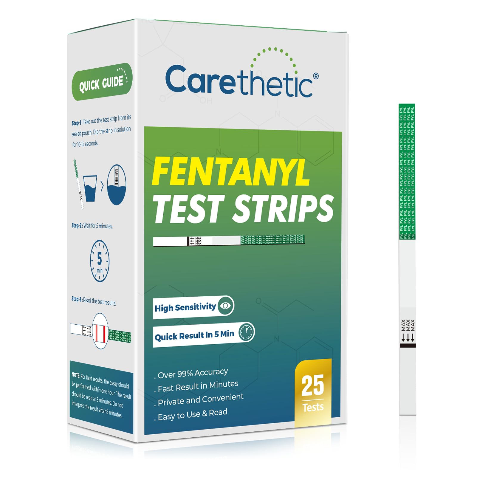 [25 Pack] Fentanyl Test Strips for Rapid Detection - Carethetic Fentanyl Test kit - High Sensitive & Reliable Quality, Easy to Use & Read FTS Test Strips